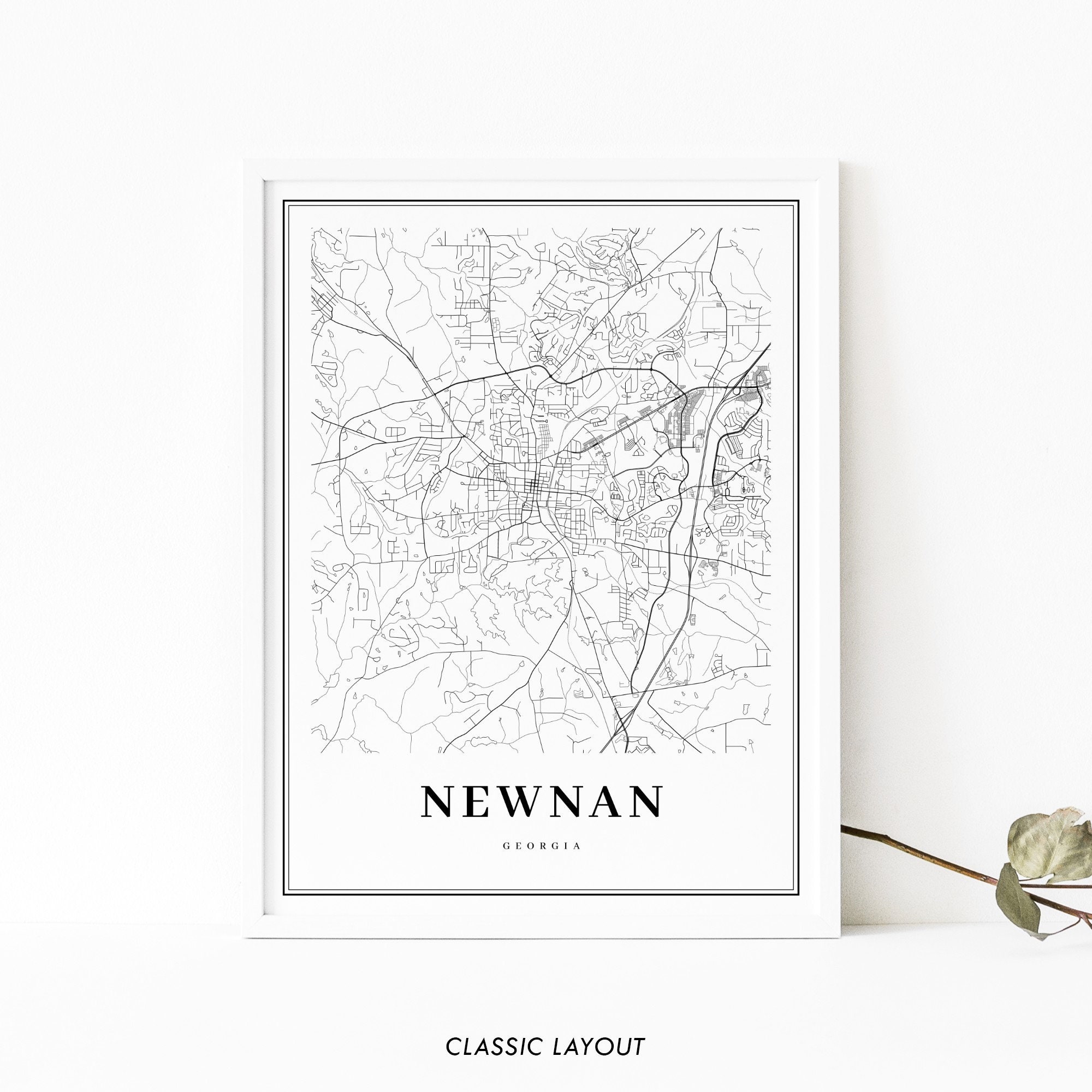 Newnan GA Map Print, Georgia USA Map Art Poster, Coweta County, City Street Road Map Print ...