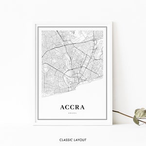 Accra Ghana Map Print, Map Art Poster, Nkran Ankara, City Street Road ...