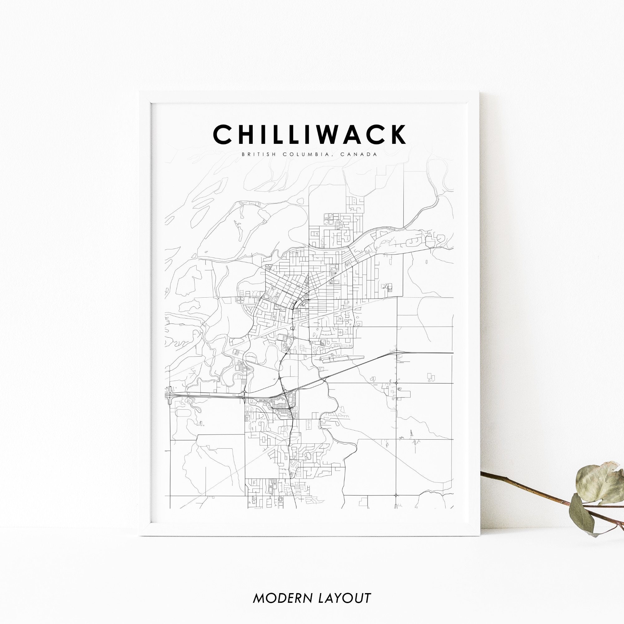 Chilliwack BC Map Print, British Columbia Canada Map Art Poster, City ...