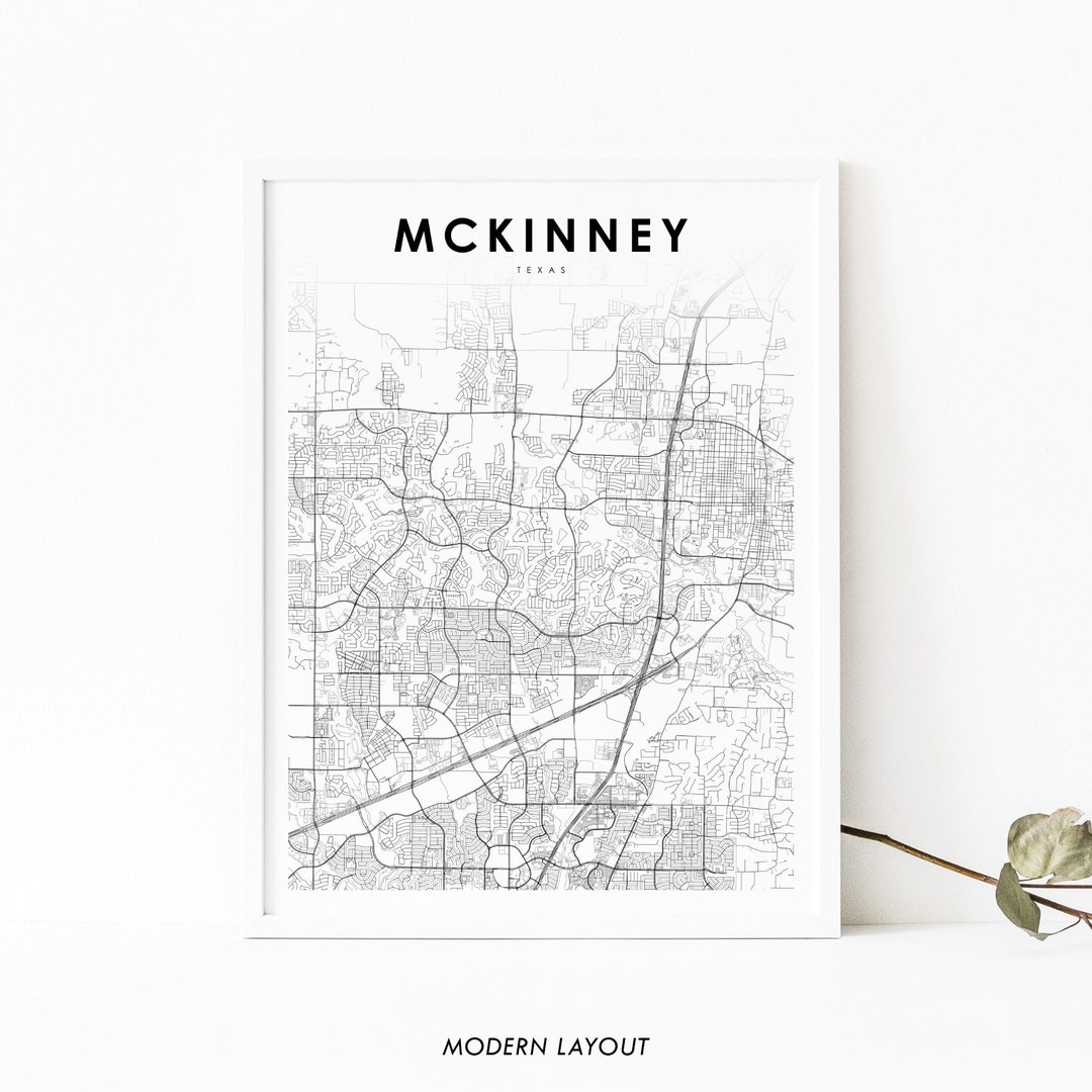 Mckinney TX Map Print, Texas USA Map Art Poster, City Street Road Map ...
