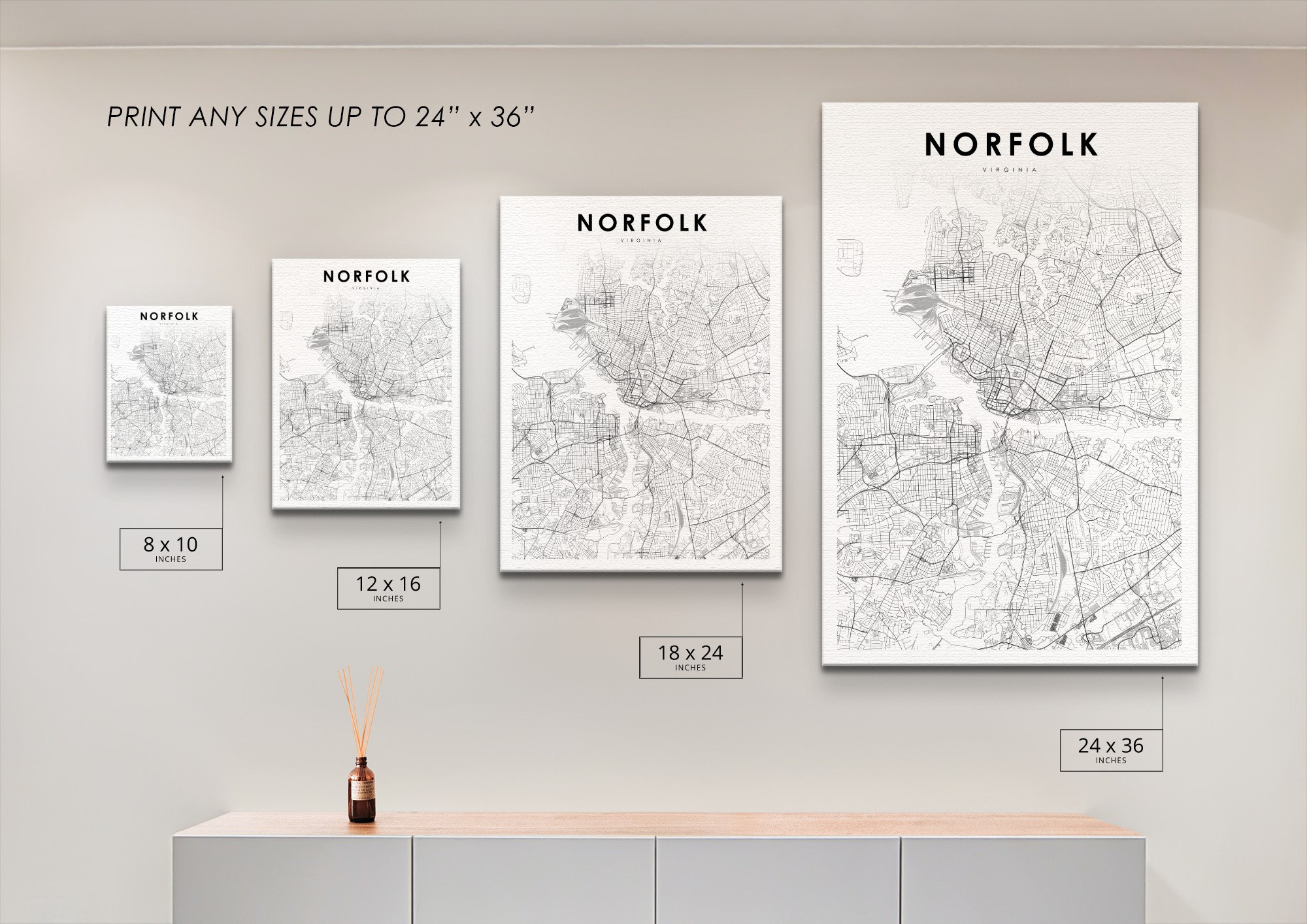 Downtown Norfolk VA Map Print Virginia USA Map Art Poster | Etsy