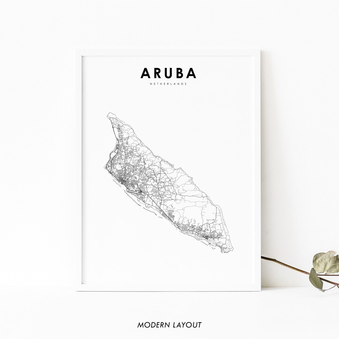 Aruba Map Print, Netherlands Map Art Poster, Oranjestad, City Street ...