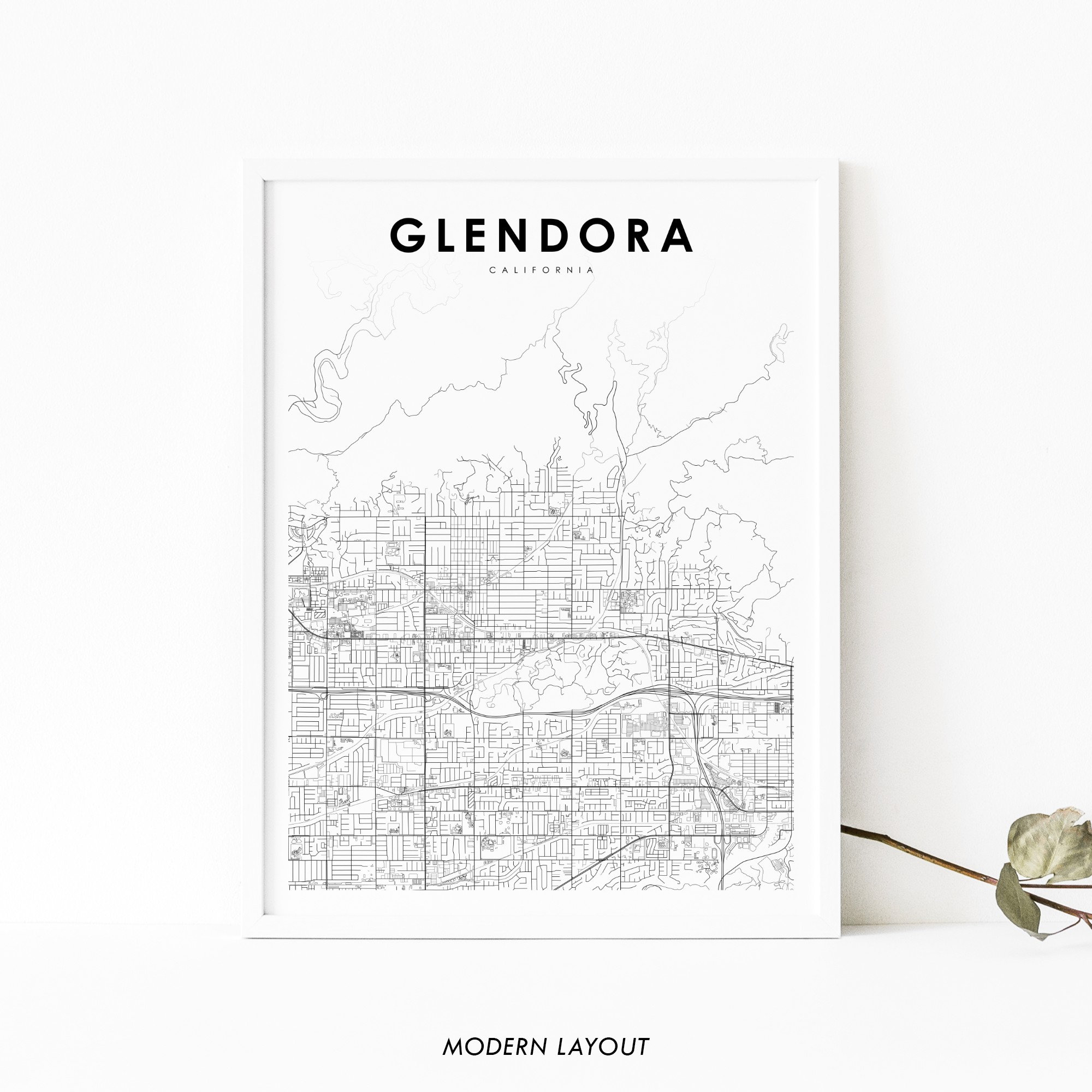 Glendora CA Map Print, California USA Map Art Poster, San Gabriel, City ...