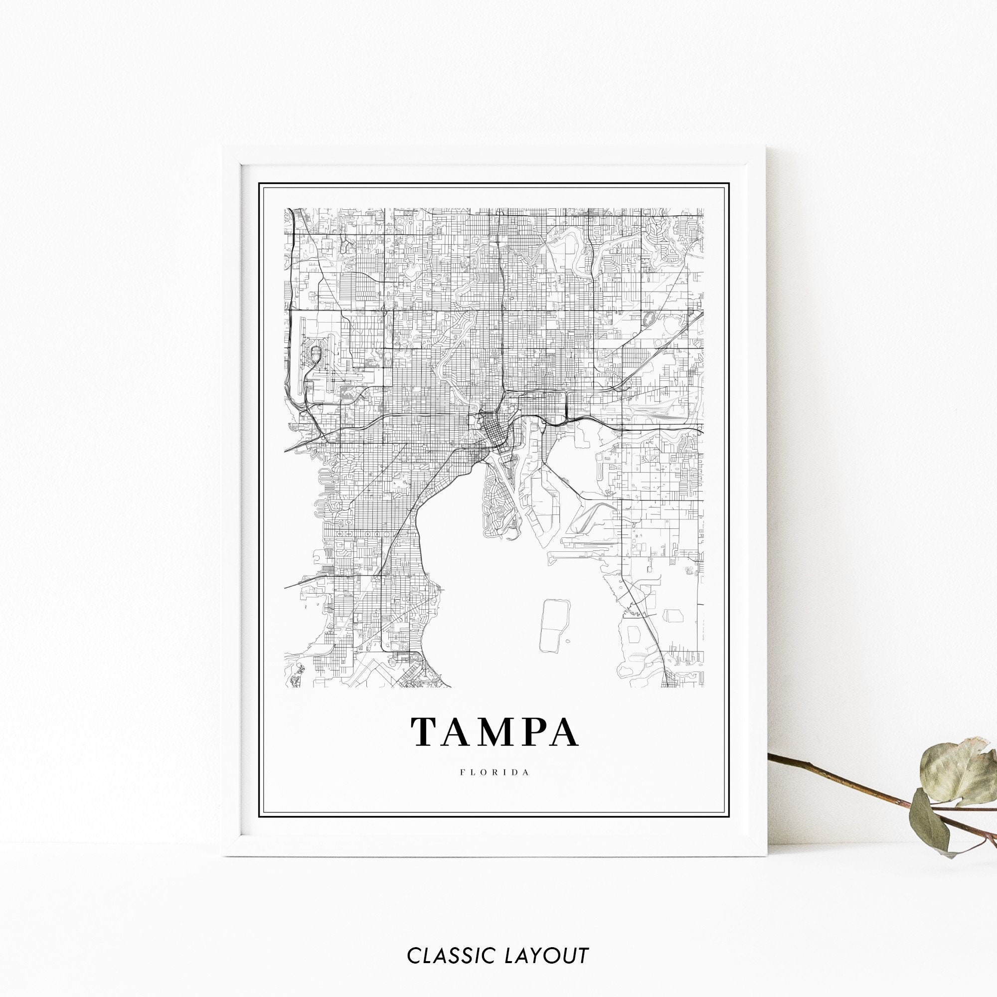 Tampa FL Map Print Florida USA Map Art Poster Tampa Bay Area - Etsy