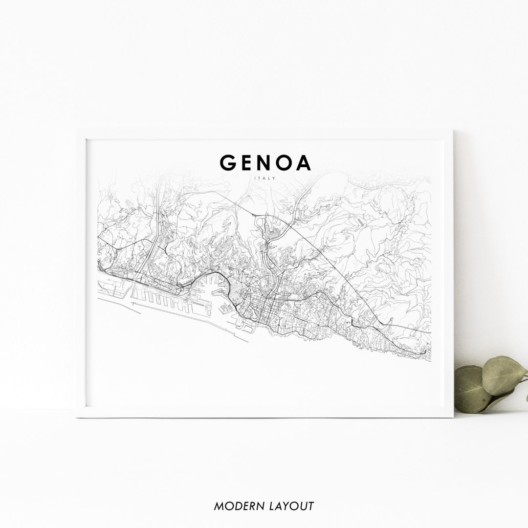 Genoa Italy Map Print, Map Art Poster, Genova Italia Zêna Genua, City ...