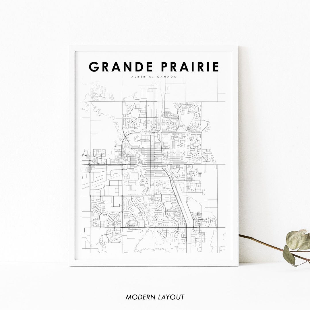 Grande Prairie Alberta Map Print, AB Canada Map Art Poster, City Street ...