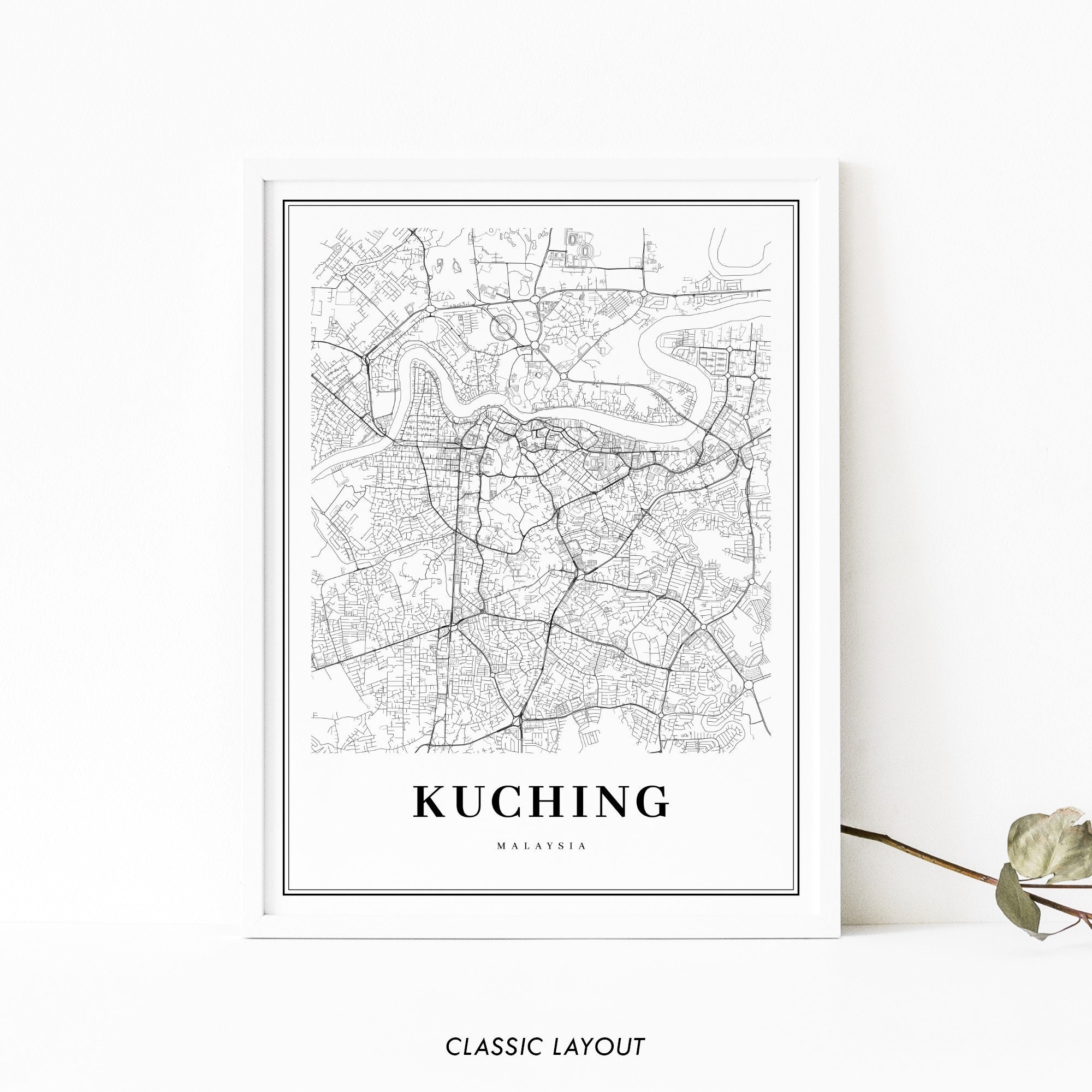 Kuching Malaysia Map Print, Map Art Poster, Sarawak 古晉, City Street ...