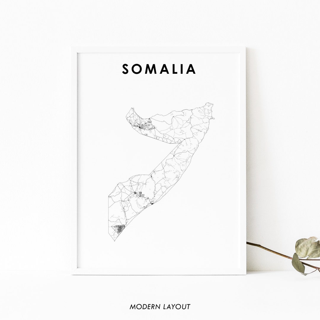 Somalia Map Print, Road Map Poster, Country Map Art, الصومال Soomaaliya ...