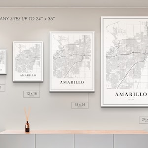 Amarillo TX Map Print, Texas USA Map Art Poster, City Street Road Map ...