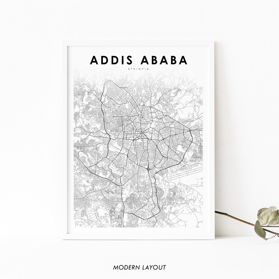 Addis Ababa Ethiopia Map Print, Map Art Poster, Abäba Abeba Africa City ...