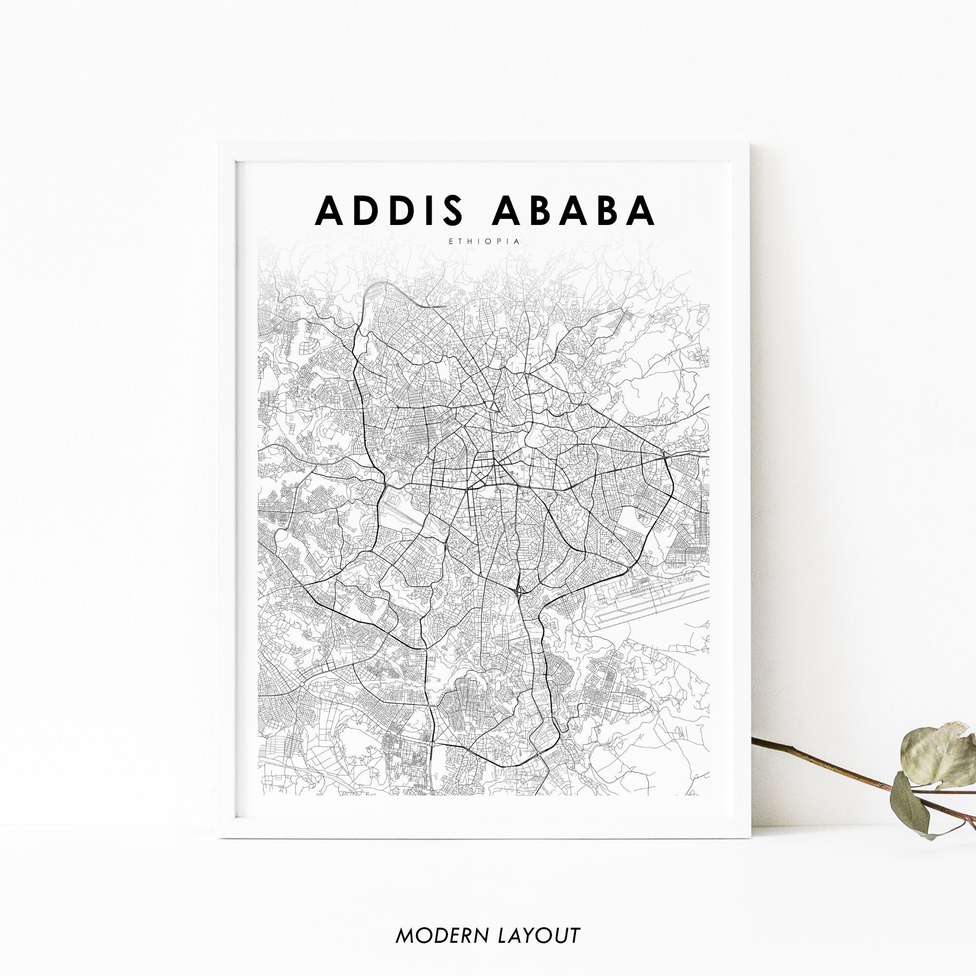 Addis Ababa Ethiopia Map Print, Map Art Poster, Abäba Abeba Africa City ...