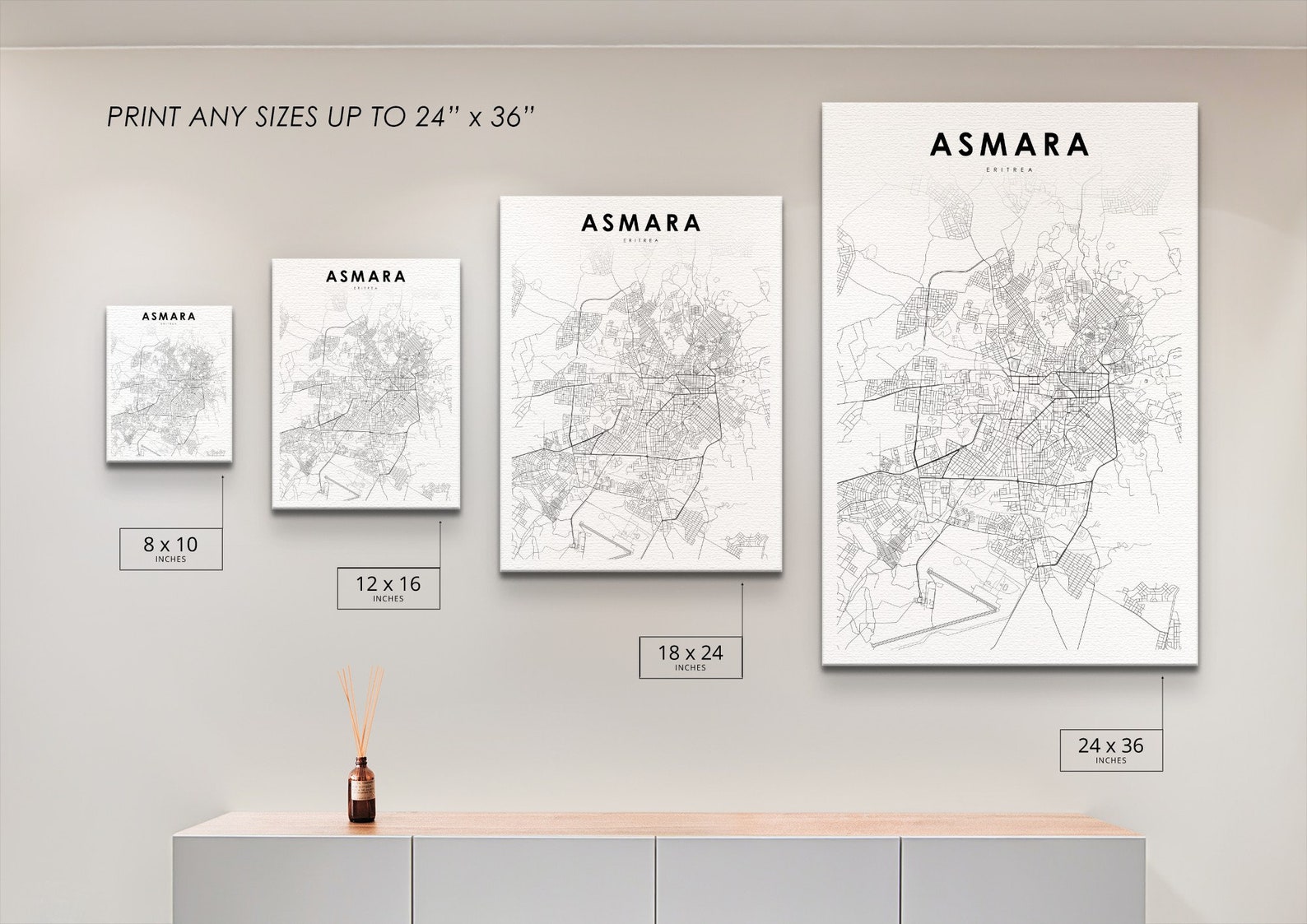 Asmara Eritrea Map Print, Asmera Map Art Poster, Africa, City Street ...