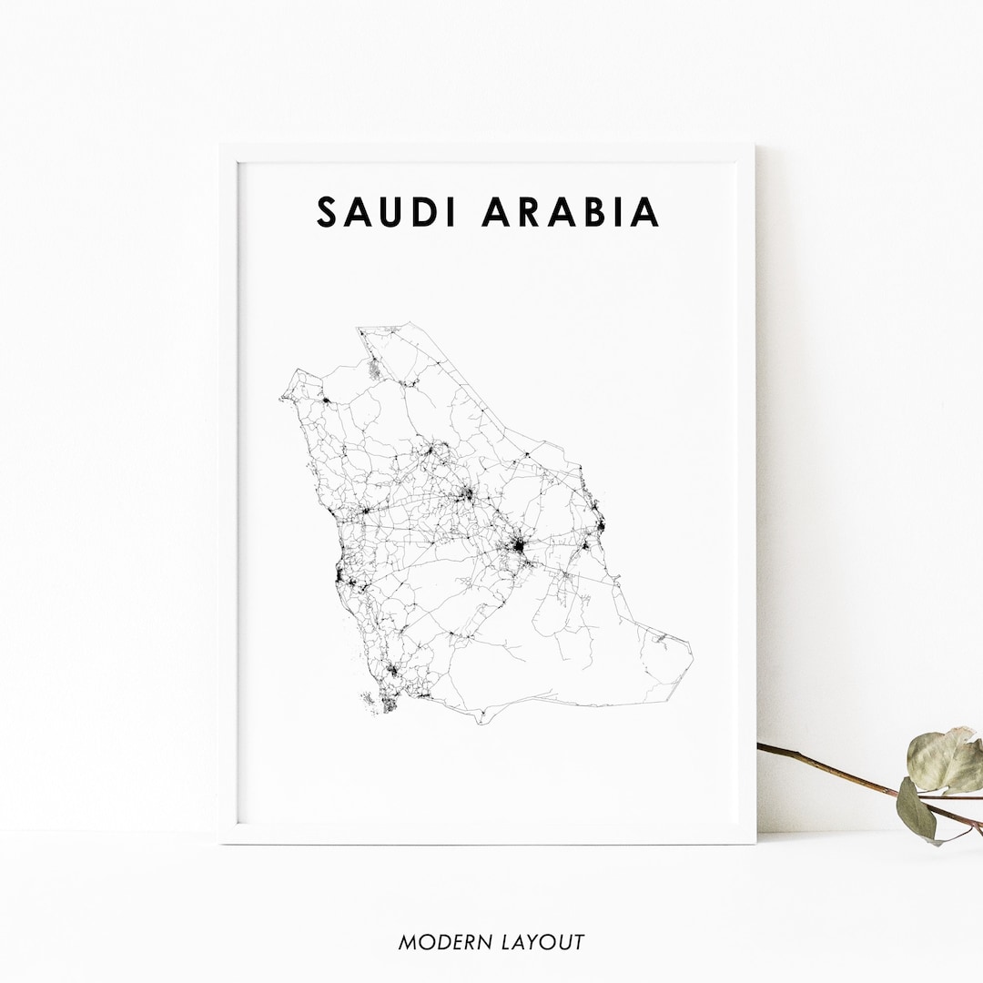 Saudi Arabia Map Print, Road Map Art Poster, KSA المملكة العربية ...