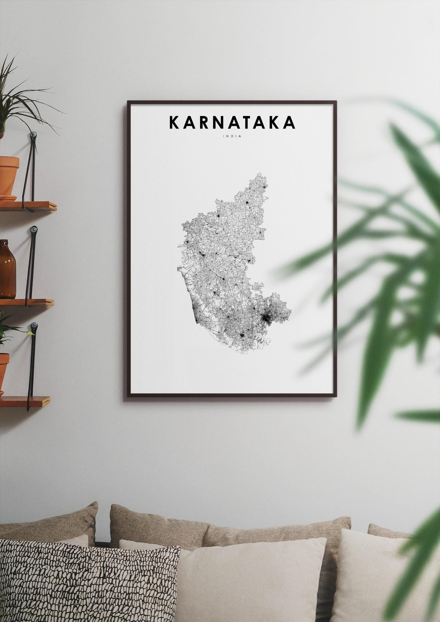 Karnataka India Map Print, Road Map Art Poster, Bengaluru Bangalore ...