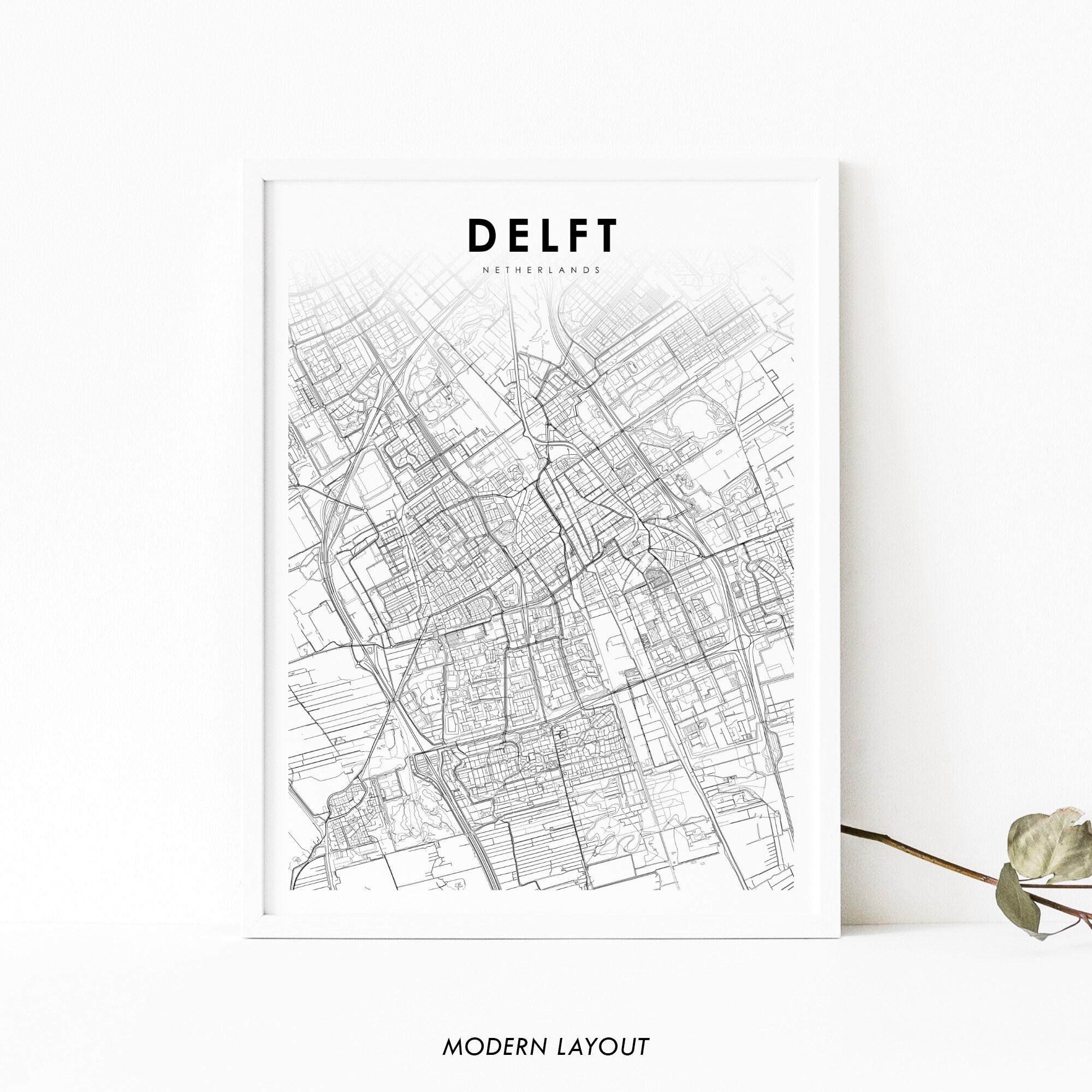 Delft Netherlands Map Print, Nederland Holland Map Art Poster, City ...