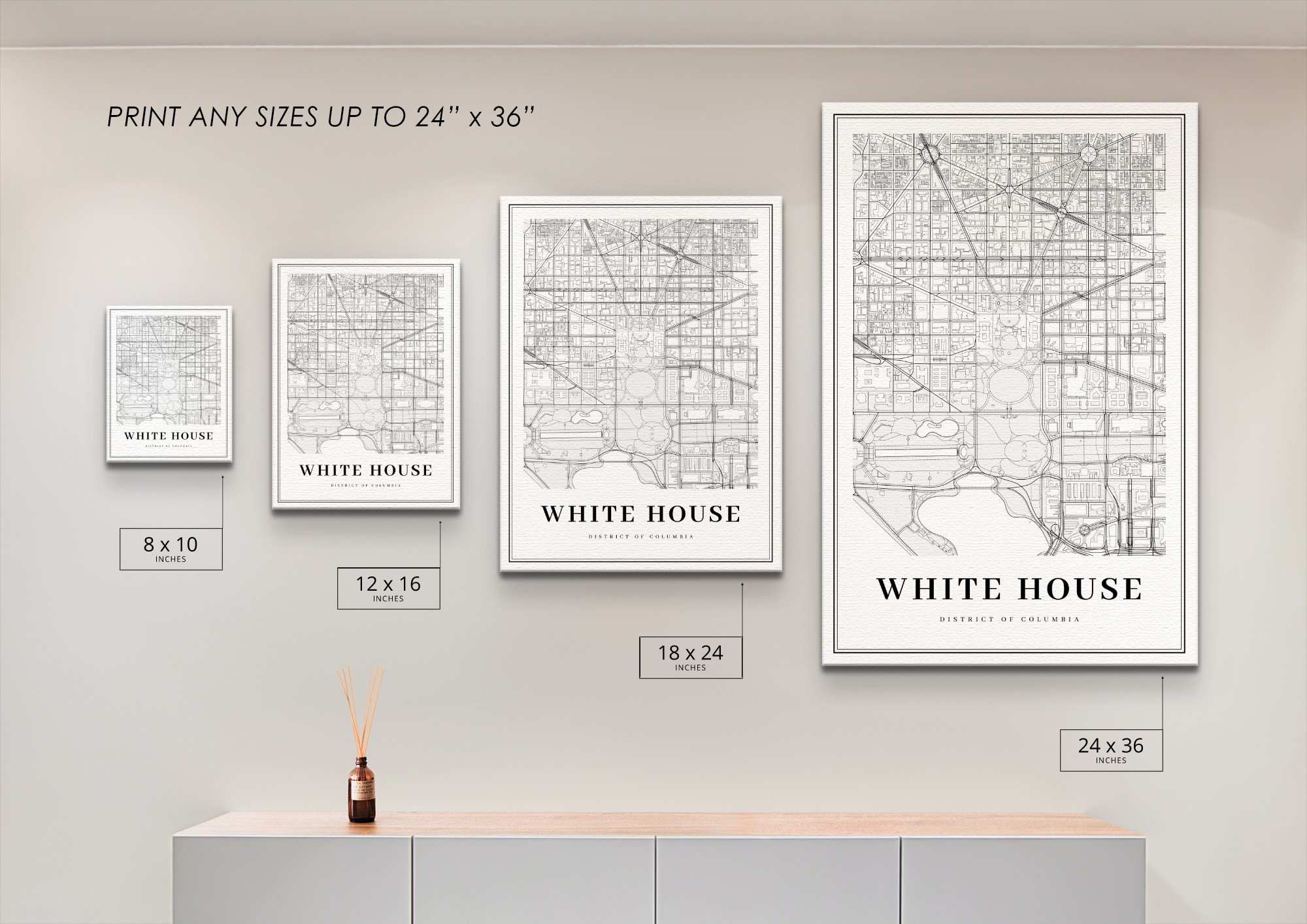 White House DC Map Print, District of Columbia USA Map Art Poster, City ...