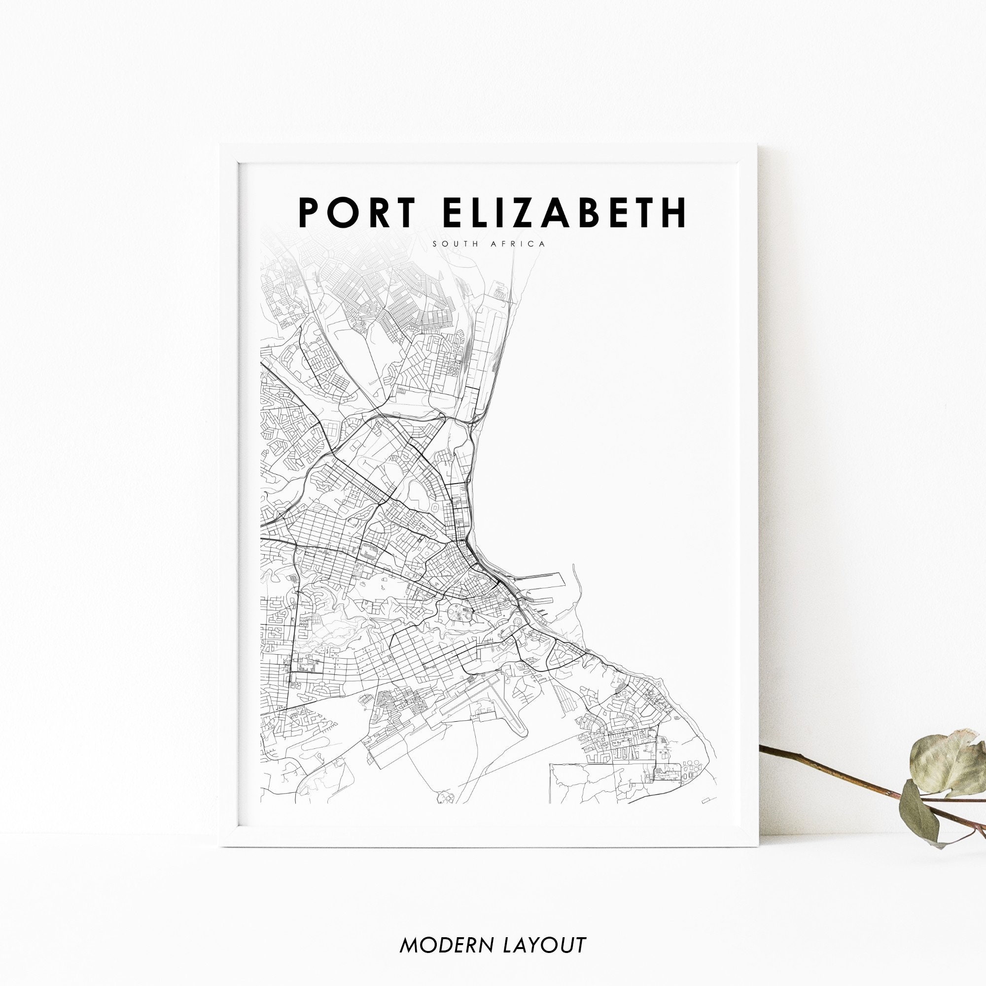 Port Elizabeth South Africa Map Print, Map Art Poster, Die Baai, City ...