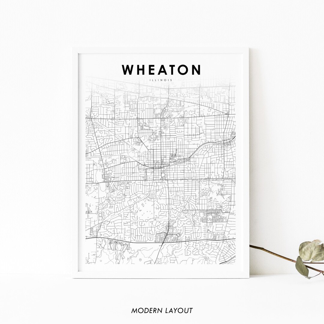 Wheaton IL Map Print, Illinois USA Map Art Poster, Dupage County, City ...