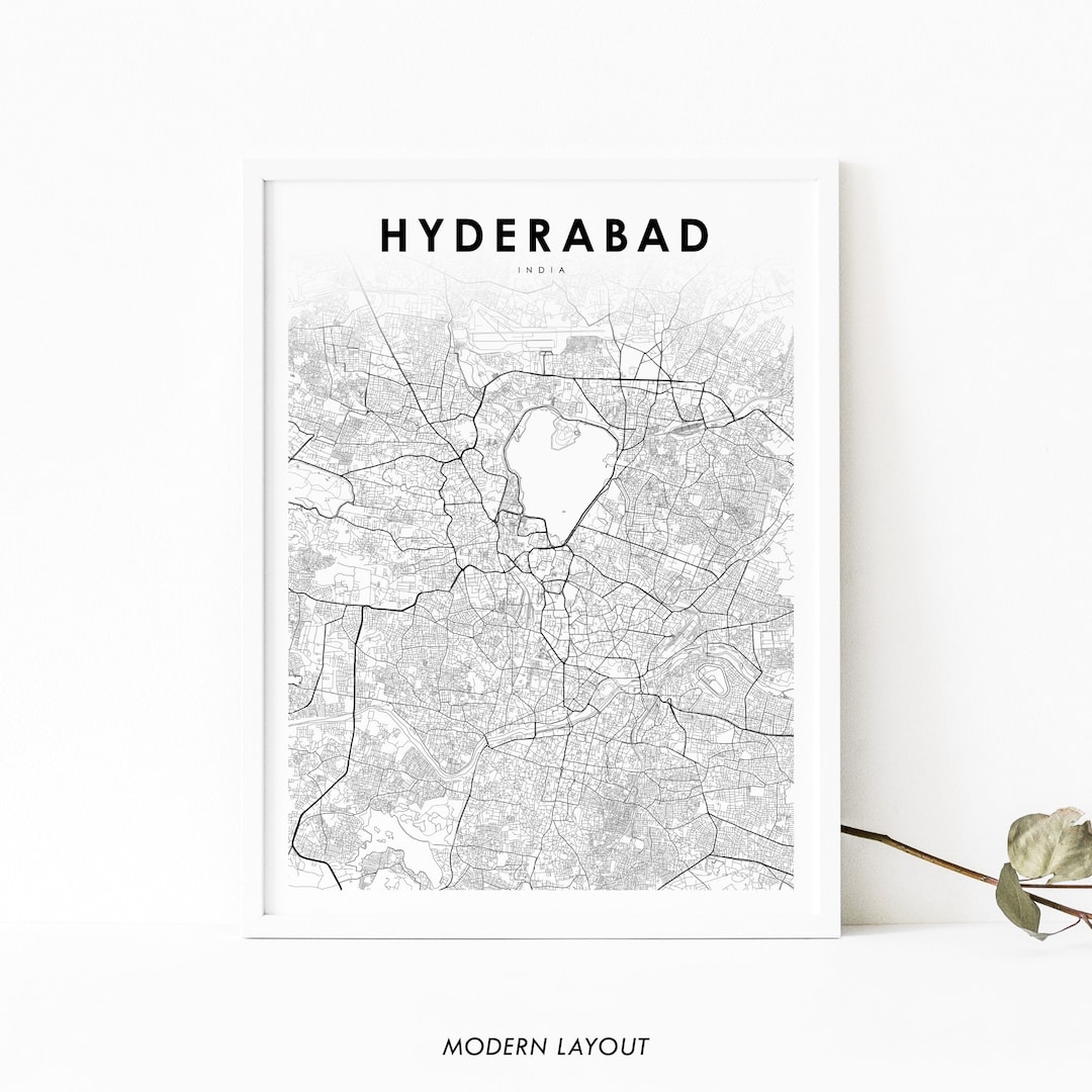 Buy Hyderabad India Map Print, Map Art Poster, Telangana City Street ...