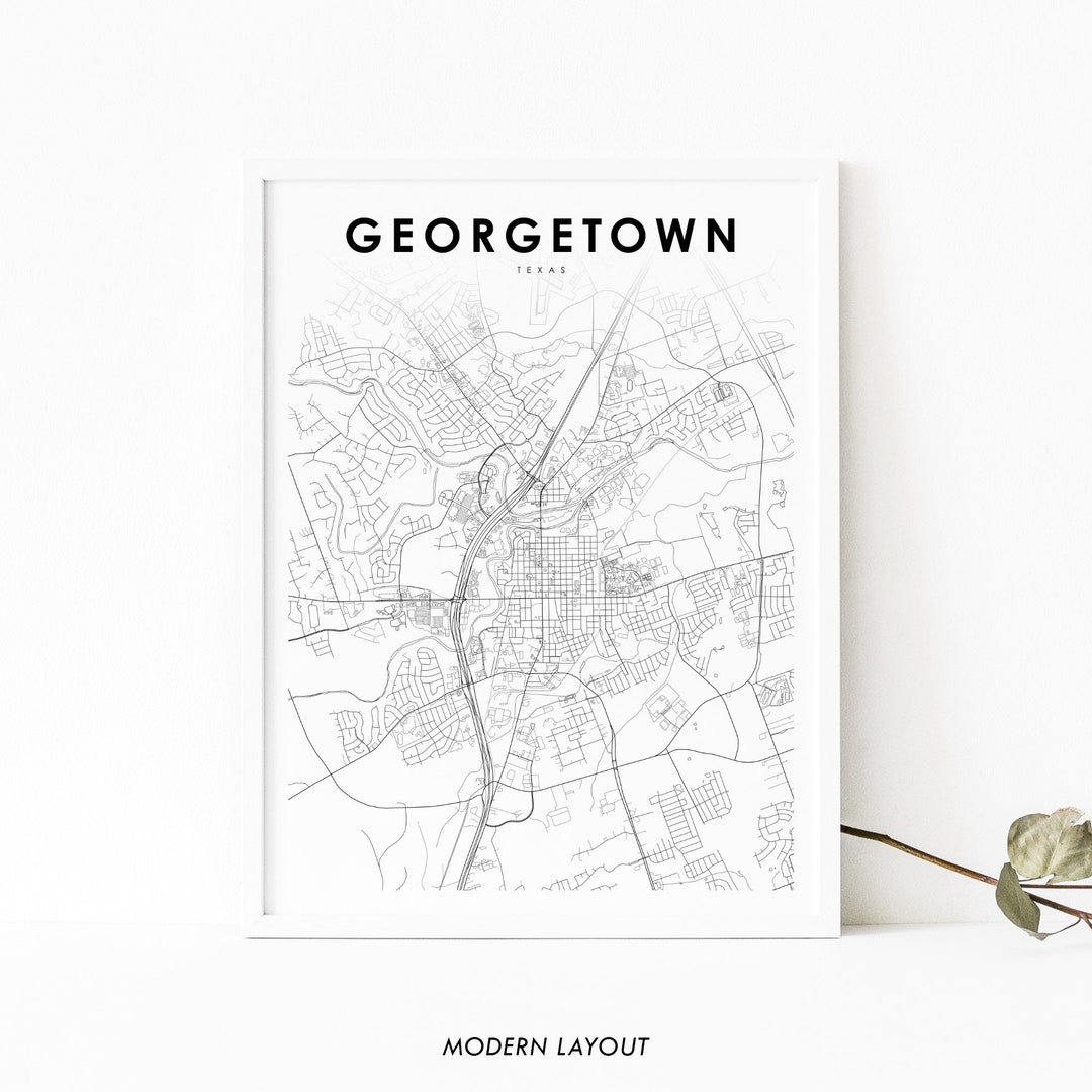 Georgetown TX Map Print, Texas USA Map Art Poster, Williamson, City ...