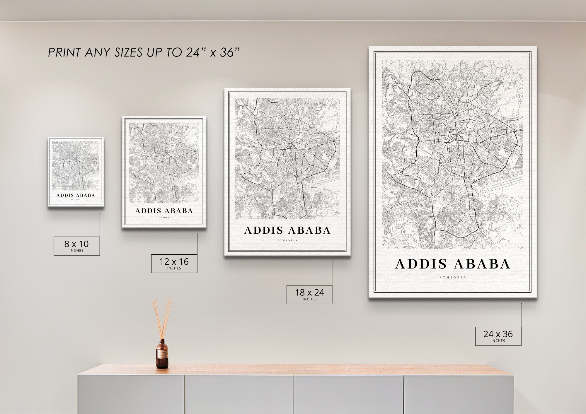 Addis Ababa Ethiopia Map Print, Map Art Poster, Abäba Abeba Africa City ...