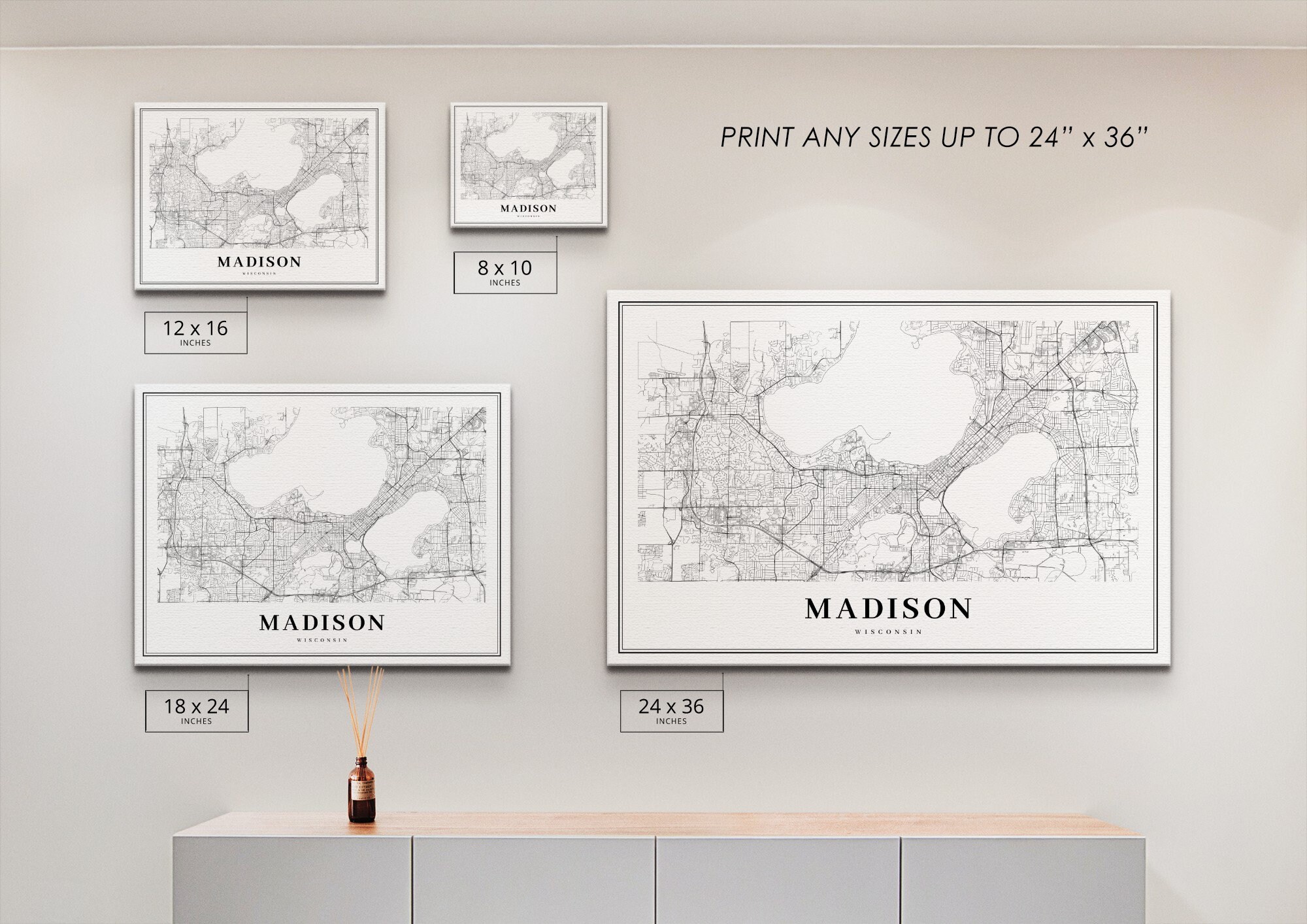 Madison WI Map Print Wisconsin USA Map Art Poster Monona | Etsy