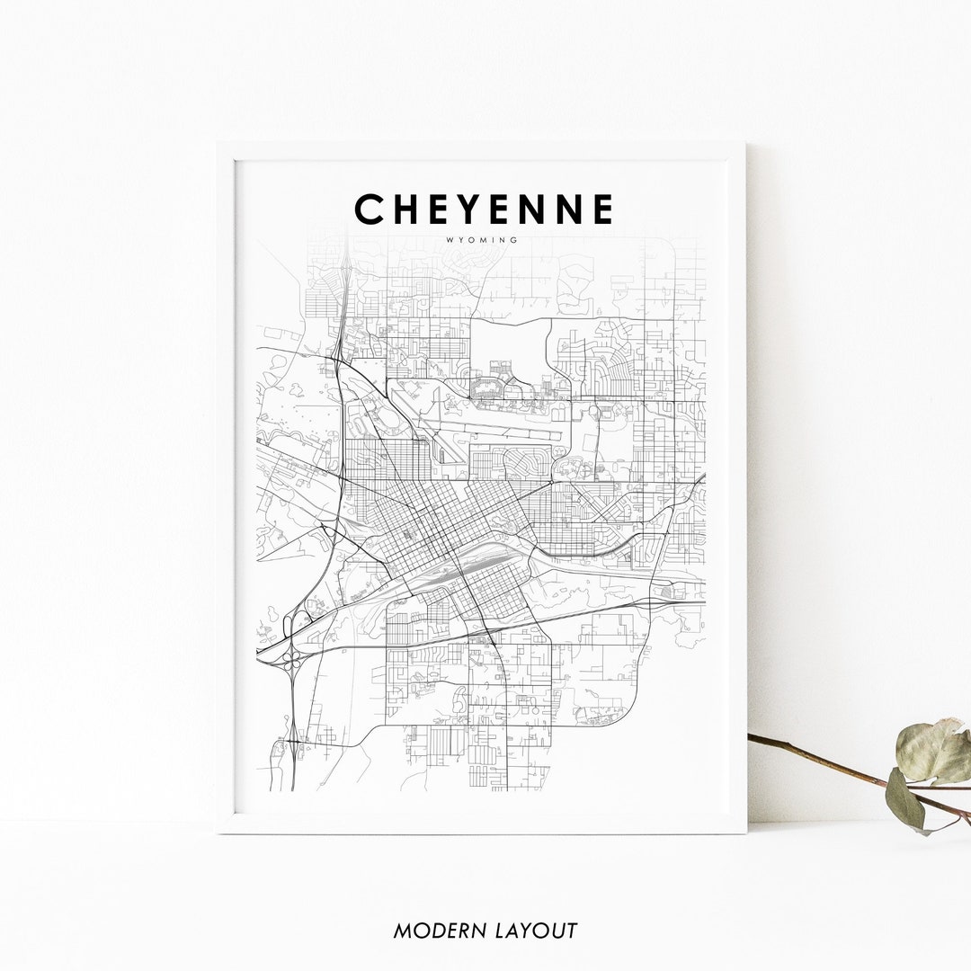 Cheyenne WY Map Print, Wyoming USA Map Art Poster, Laramie County, City ...