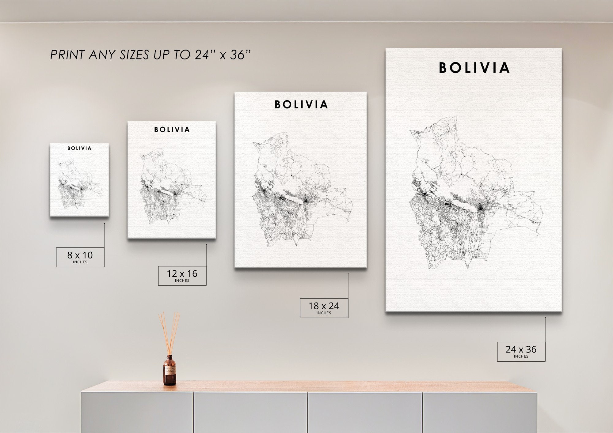 Bolivia Map Print Road Map Poster South America Sucre La Paz | Etsy