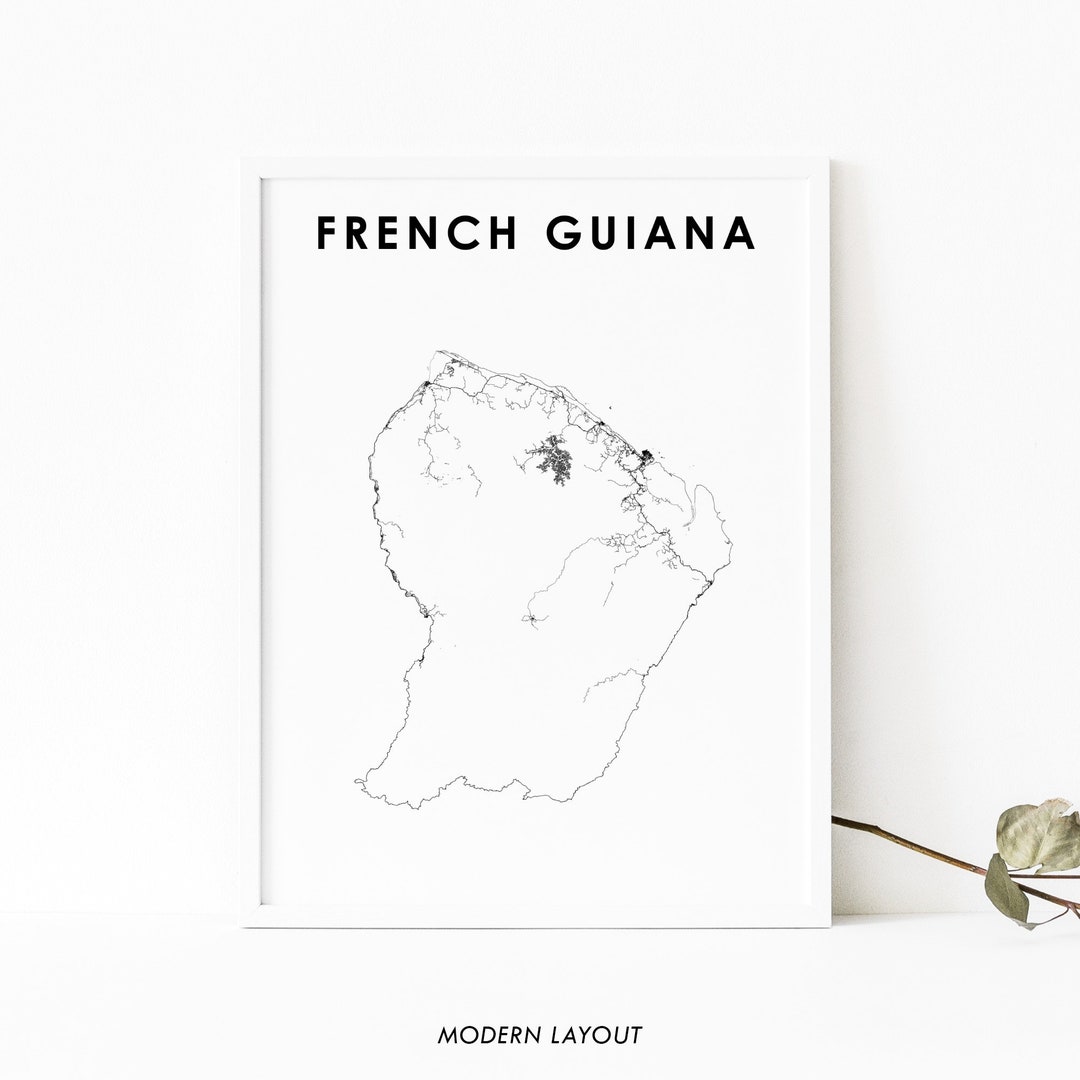 French Guiana Map Print, Country Road Map Poster, Guyane Guianas ...