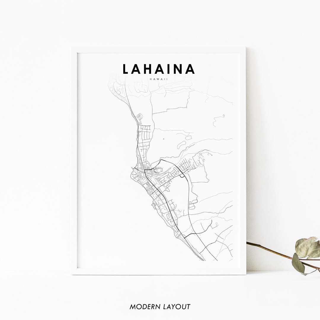 Lahaina HI Map Print, Maui Hawaii USA Map Art Poster, Map Art, City ...