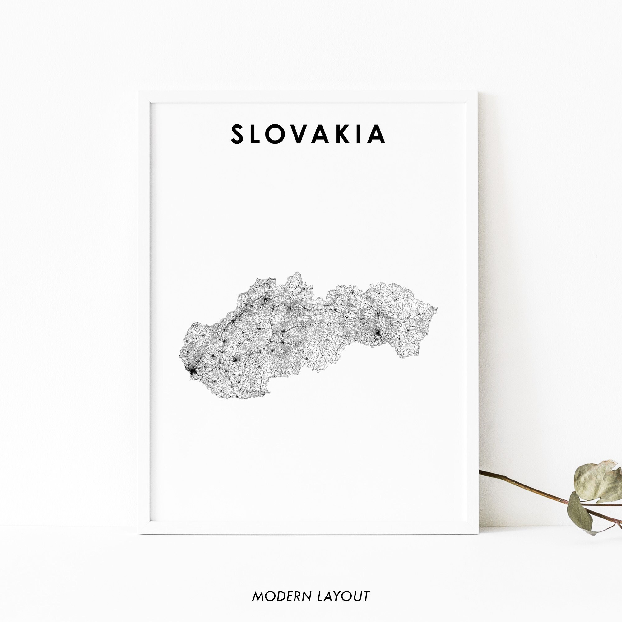 Slovakia Map Print, Country Road Map Poster, Slovak Slovenská Slovensko ...