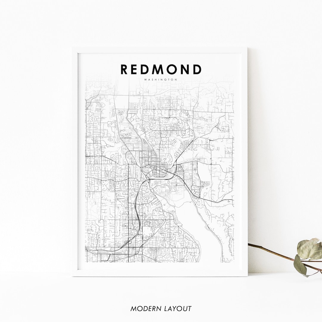 Redmond WA Map Print, Washington USA Map Art Poster, City Street Road ...