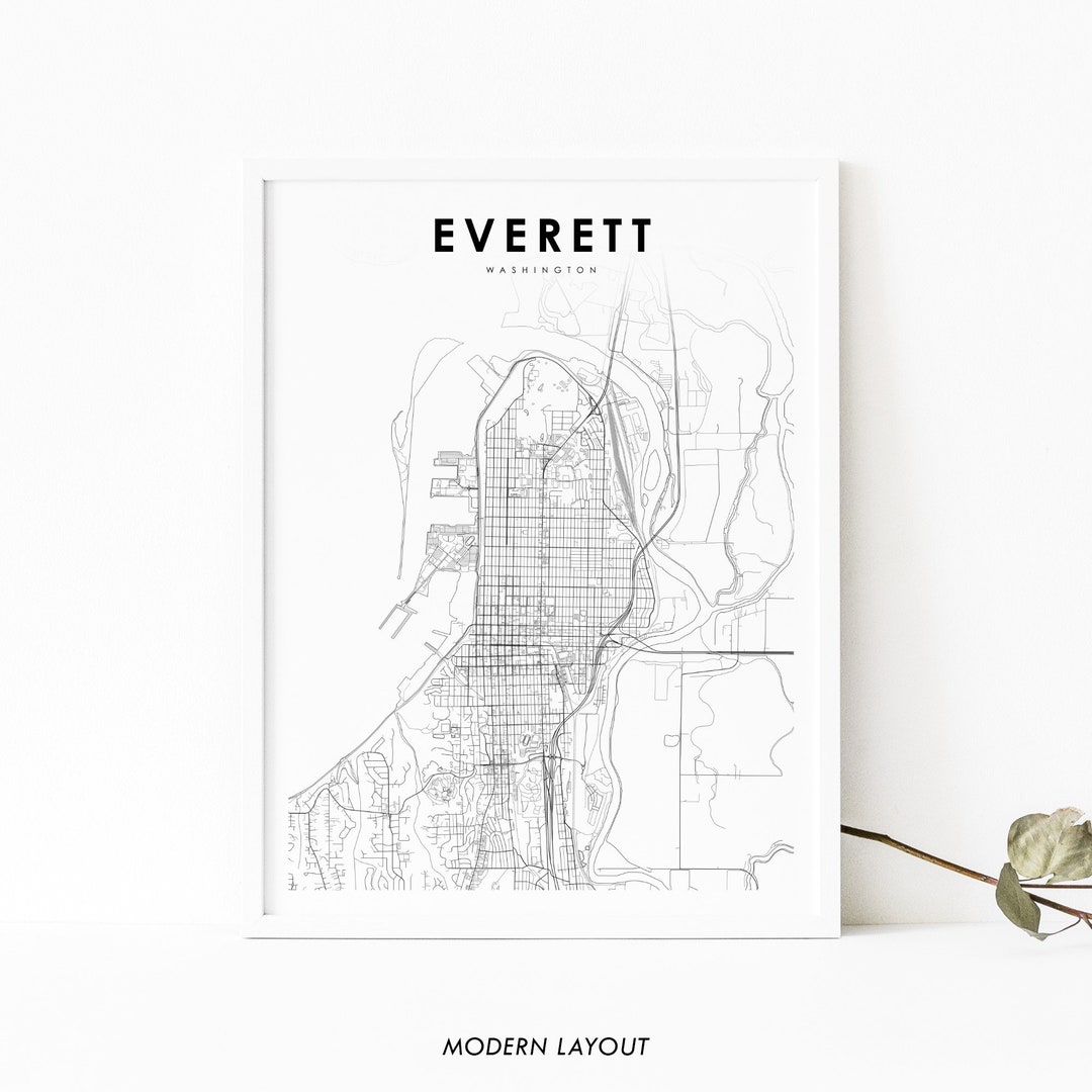 Everett WA Map Print, Washington USA Map Art Poster, Seattle, City ...