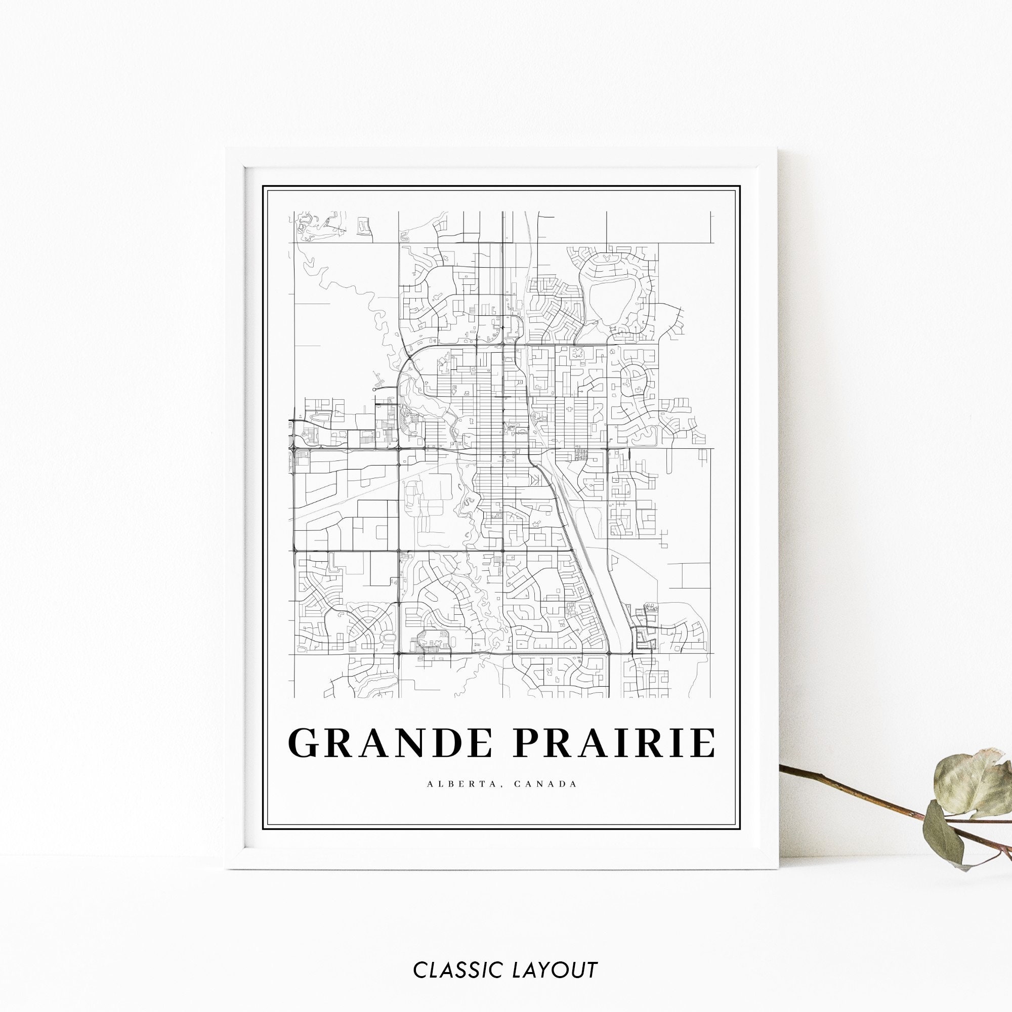 Grande Prairie Alberta Map Print, AB Canada Map Art Poster, City Street ...