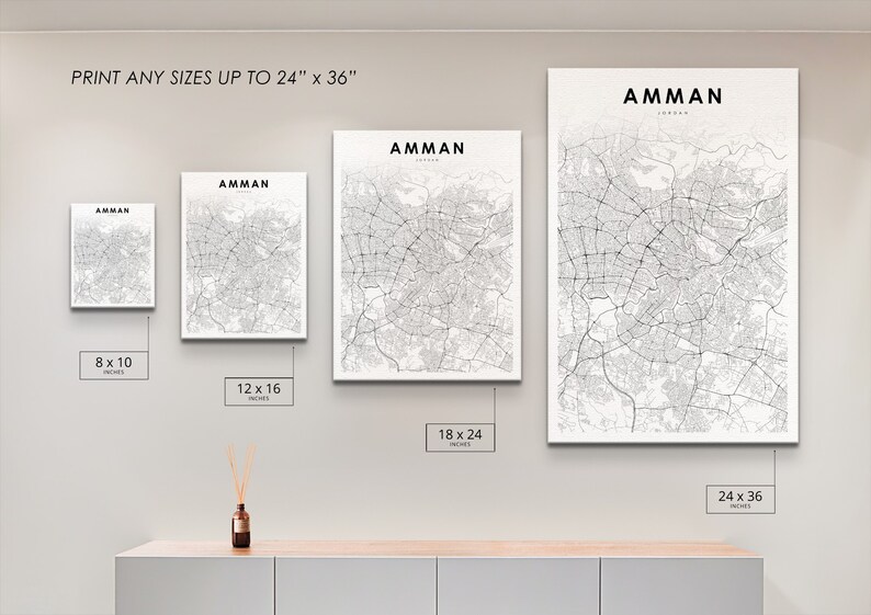 Amman Jordan Map Print, Map Art Poster, City Street Road Map Print ...