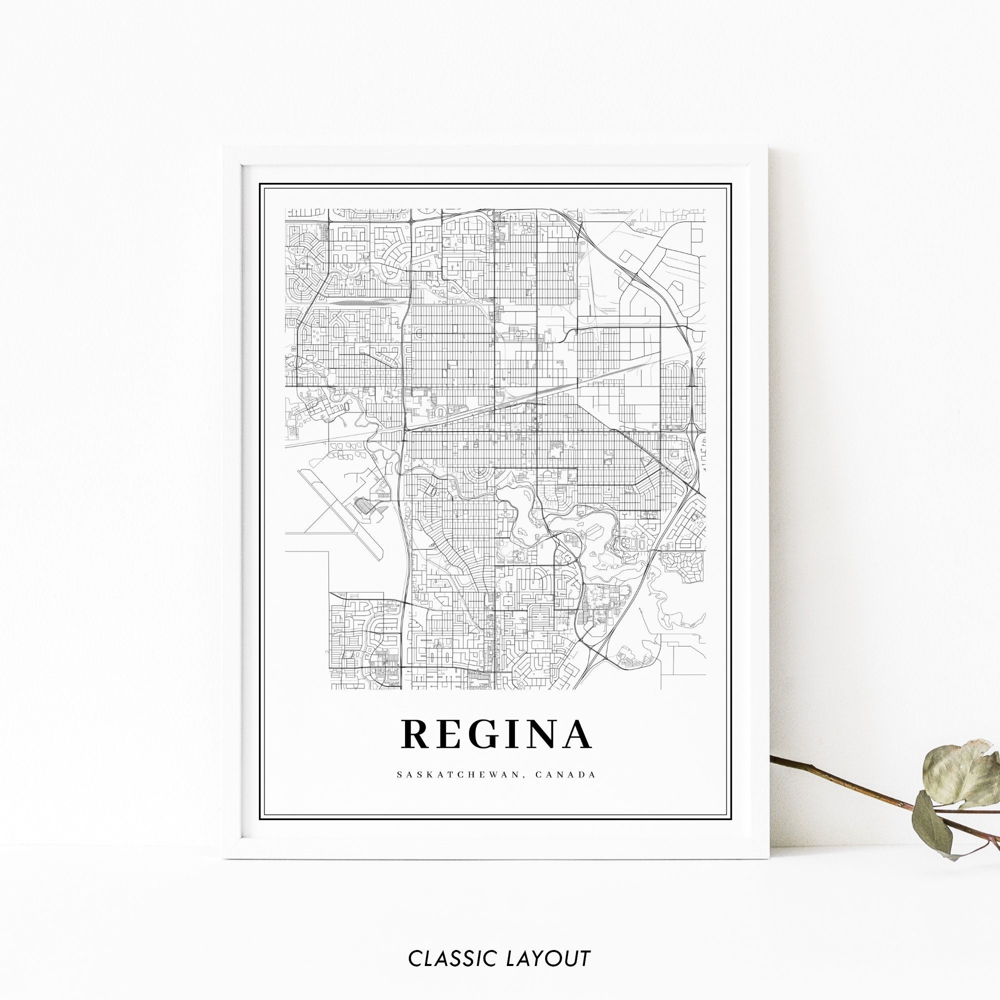 Regina Saskatchewan Map Print, SK Canada Map Art Poster, City Street ...