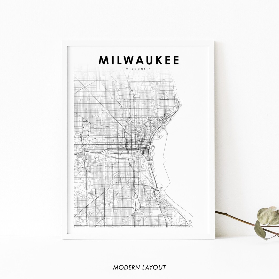 Milwaukee WI Map Print, Wisconsin USA Map Art Poster, City Street Road ...