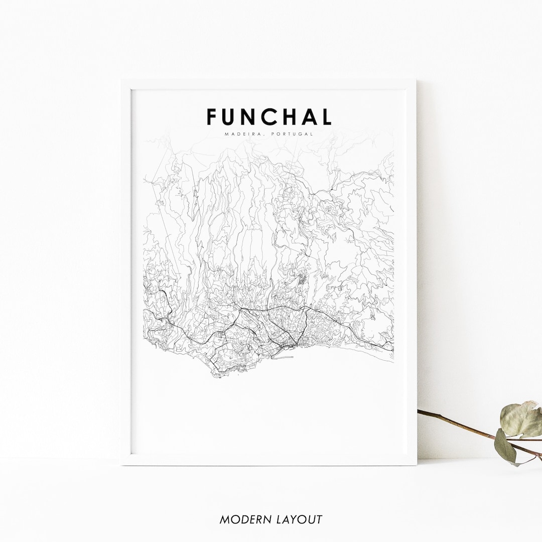 Funchal Madeira Map Print, Portugal Map Art Poster, Portuguese, City ...