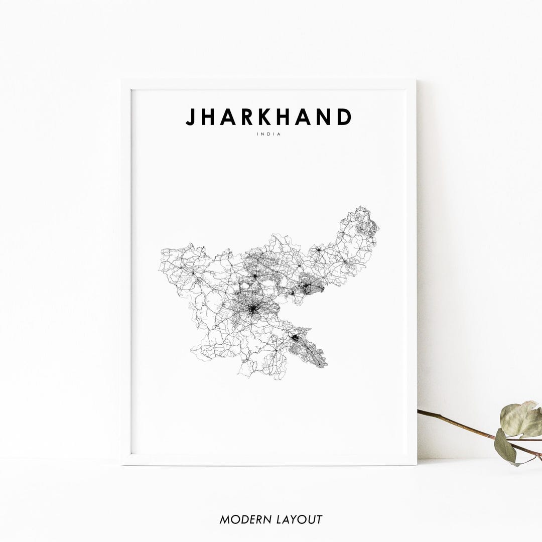 Jharkhand India Map Print, Road Map Art Poster, Ranchi Jamshedpur, City ...