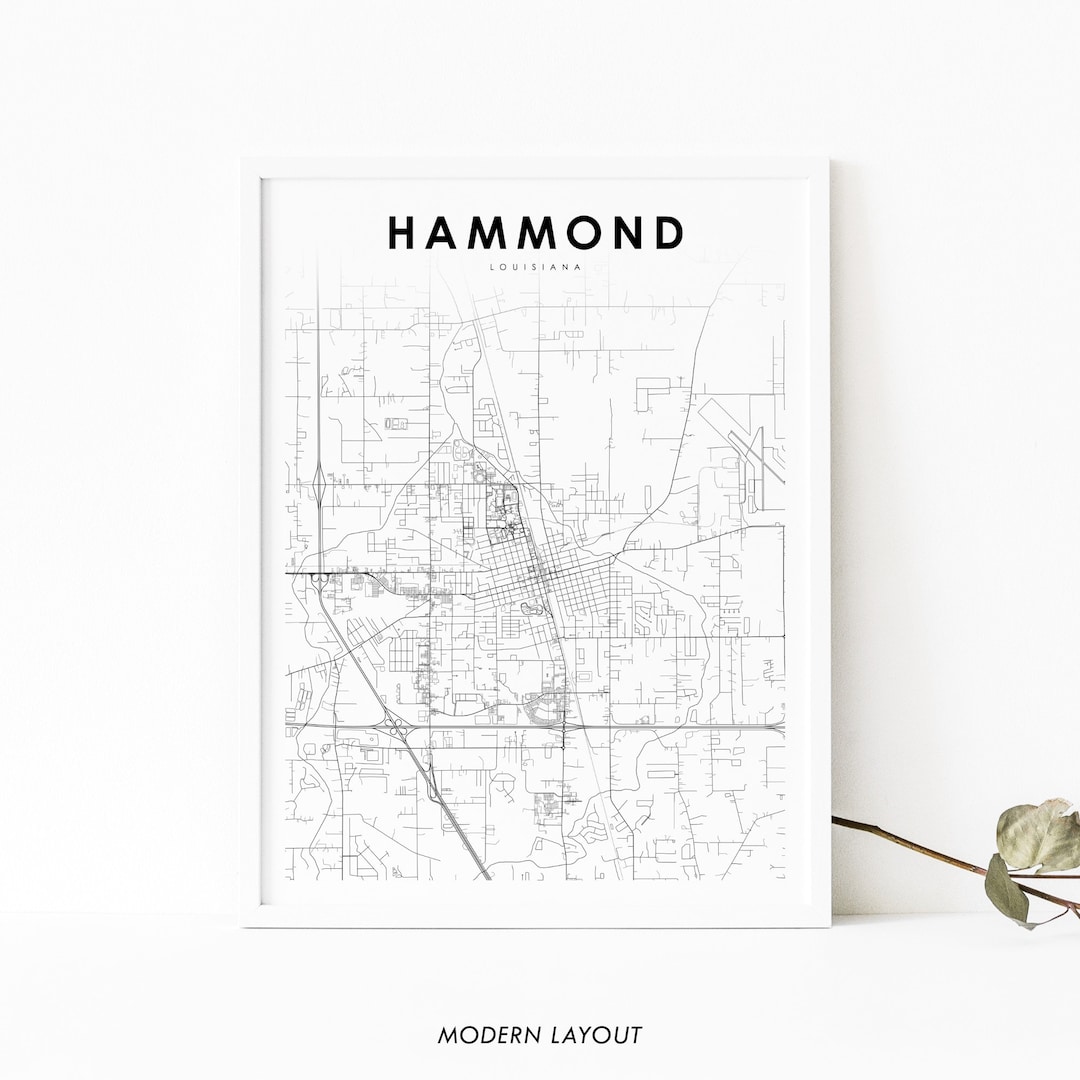 Hammond LA Map Print, Louisiana USA Map Art Poster, Tangipahoa Parish ...