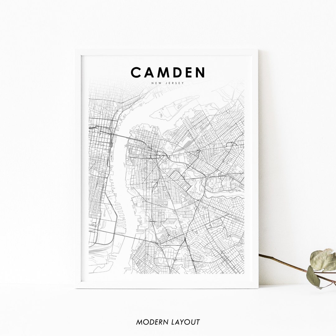 Camden NJ Map Print, New Jersey USA Map Art Poster, Bernards City ...