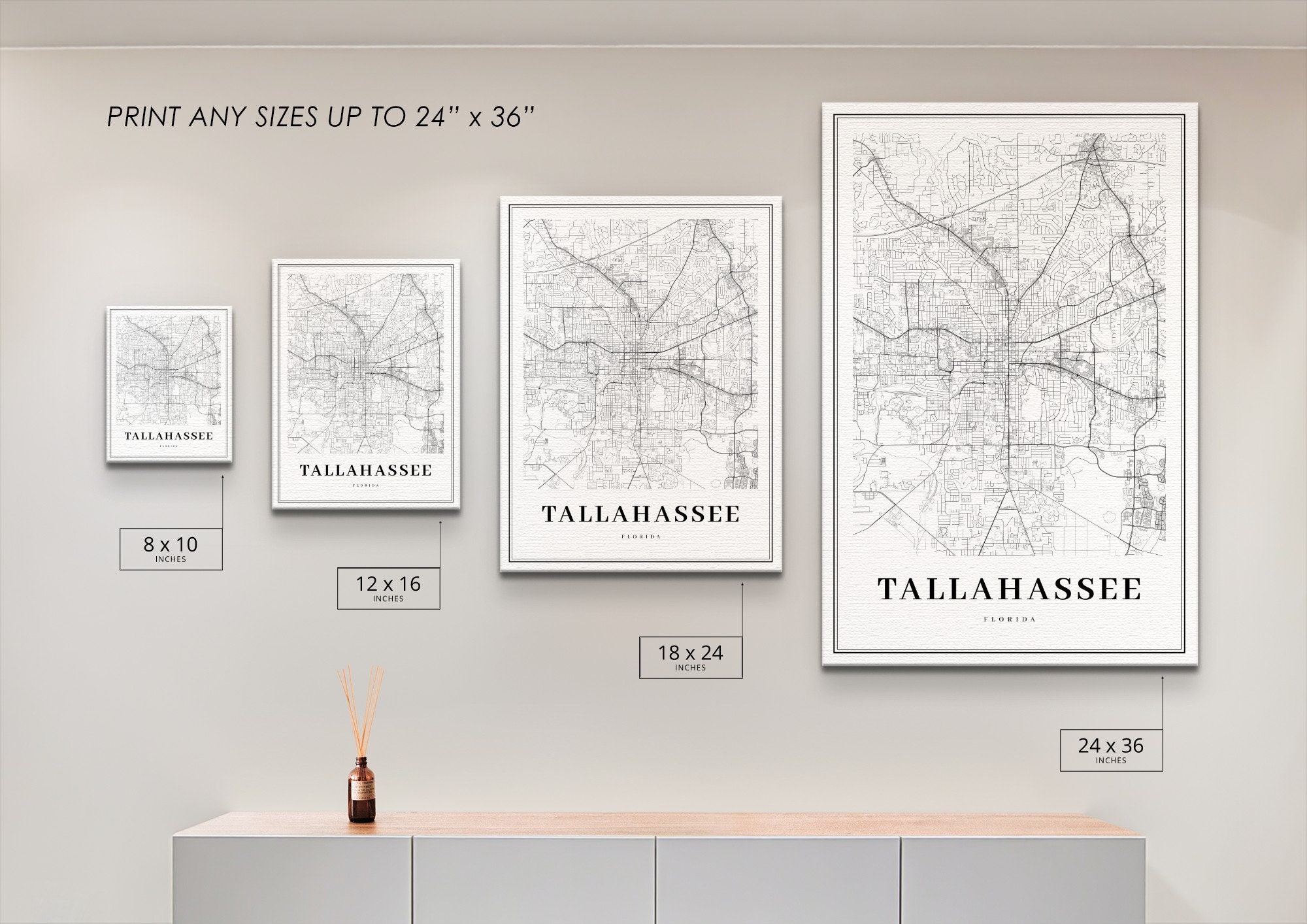 Tallahassee FL Map Print Florida USA Map Art Poster City - Etsy