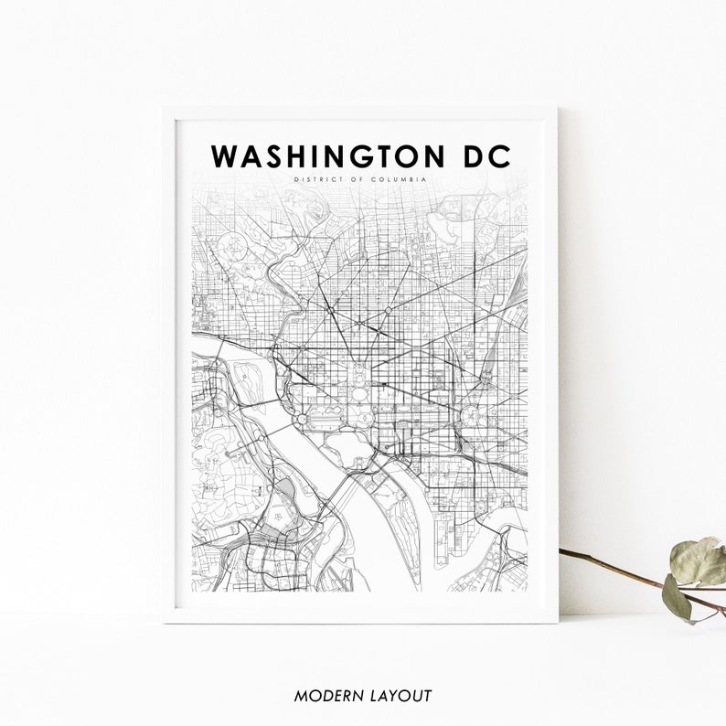 Downtown Washington DC Map Print, District of Columbia Map Art Poster ...