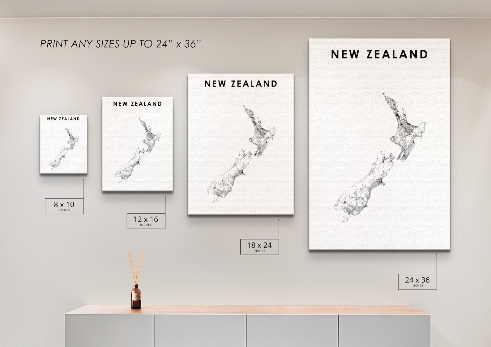New Zealand Map Print Country Road Map Art Poster NZ | Etsy