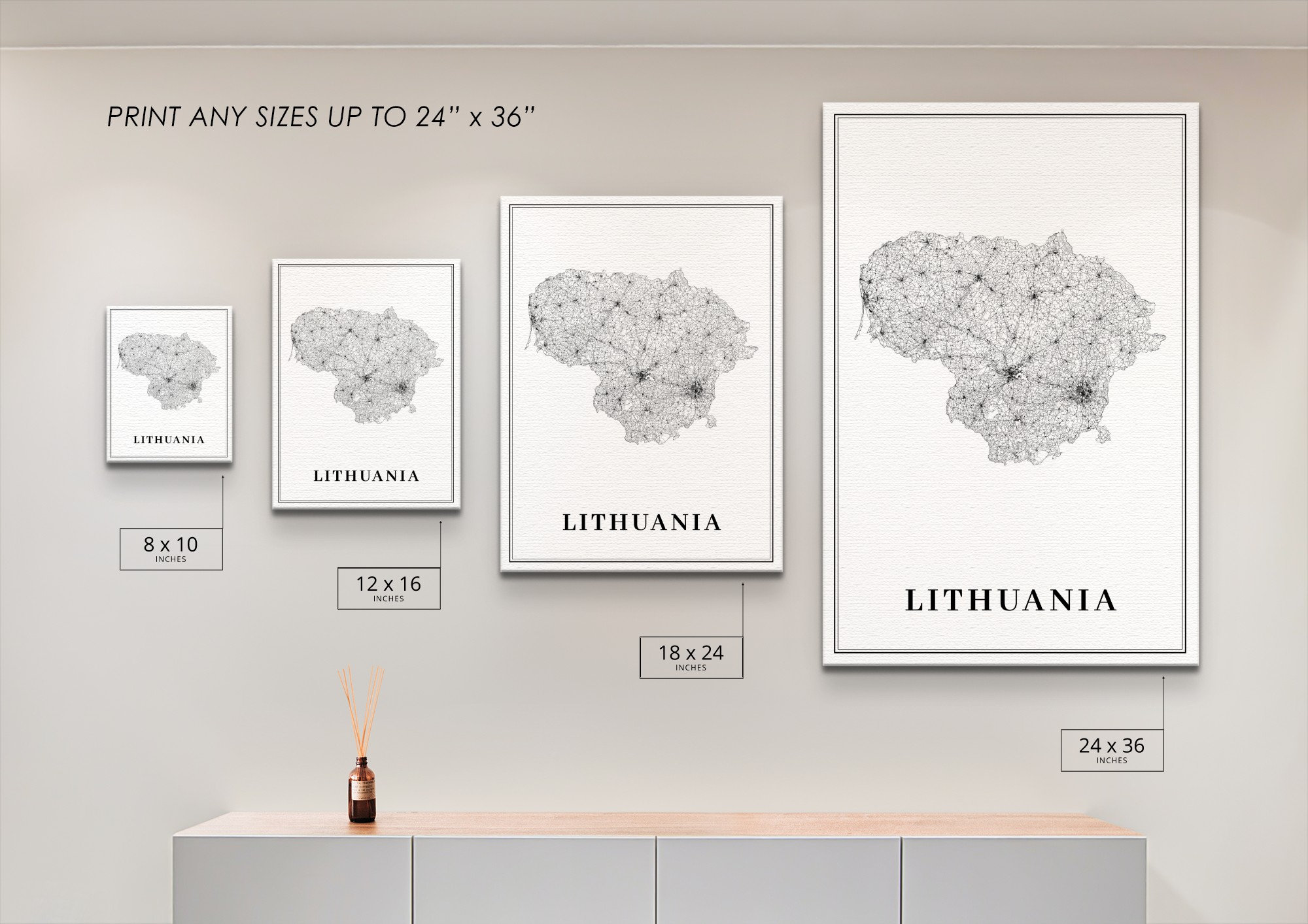 Lithuania Map Print Country Road Map Poster Lietuva Lietuvos | Etsy