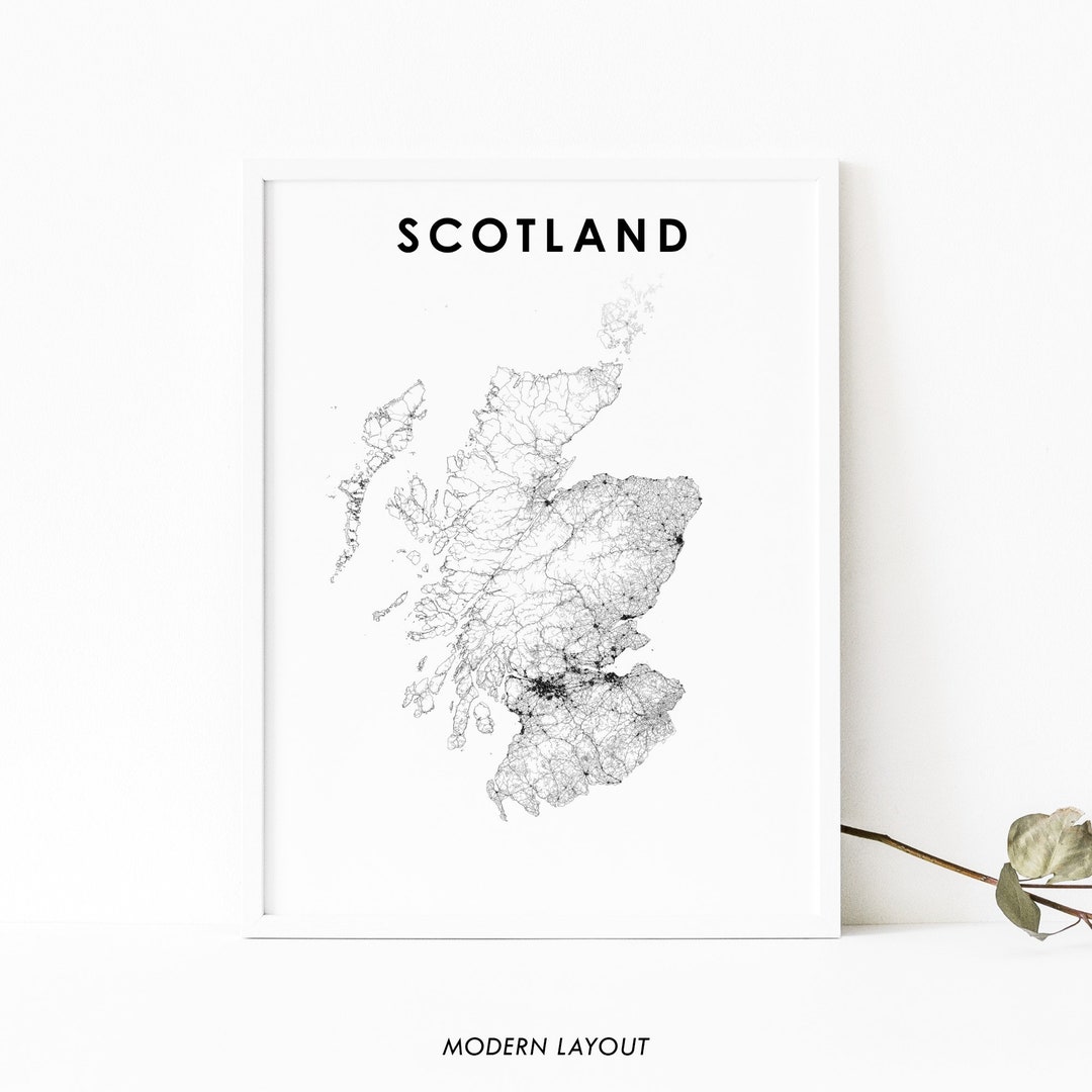 Scotland Map Print, Road Map Art Poster, UK United Kingdom Britain ...