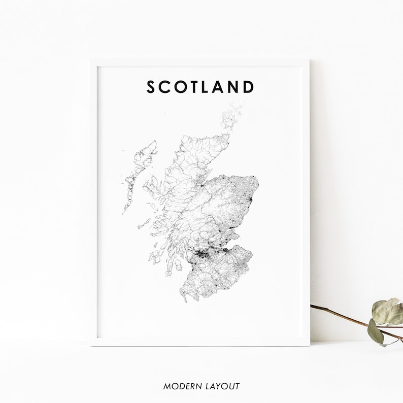 Scotland Map Print, Road Map Art Poster, UK United Kingdom Britain ...