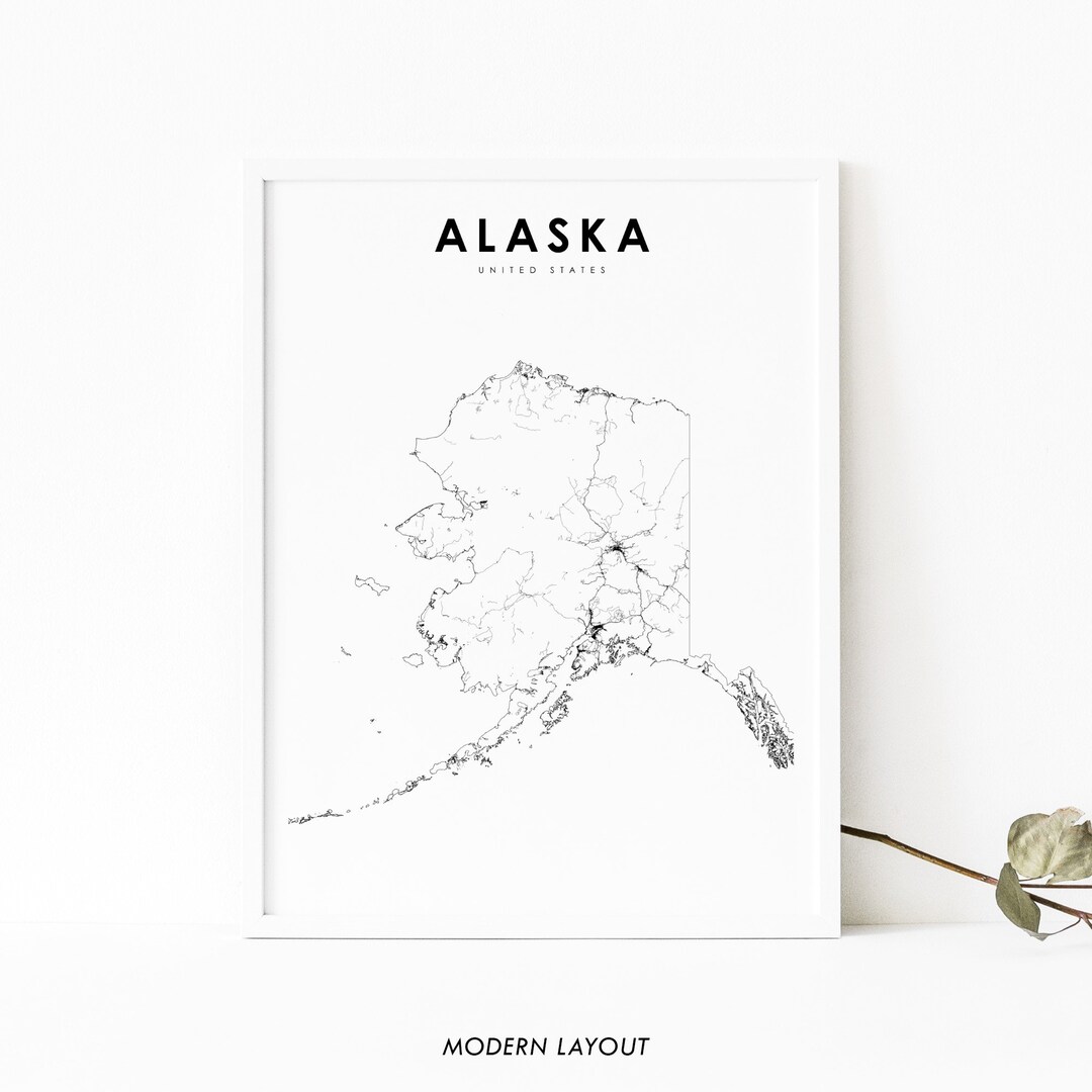 Alaska Map Print, State Road Map Print, AK USA United States Anchorage ...