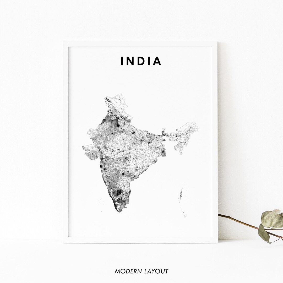 India Map Print, Road Map Art Poster, Bhārat Gaṇarājya Mumbai New Delhi ...