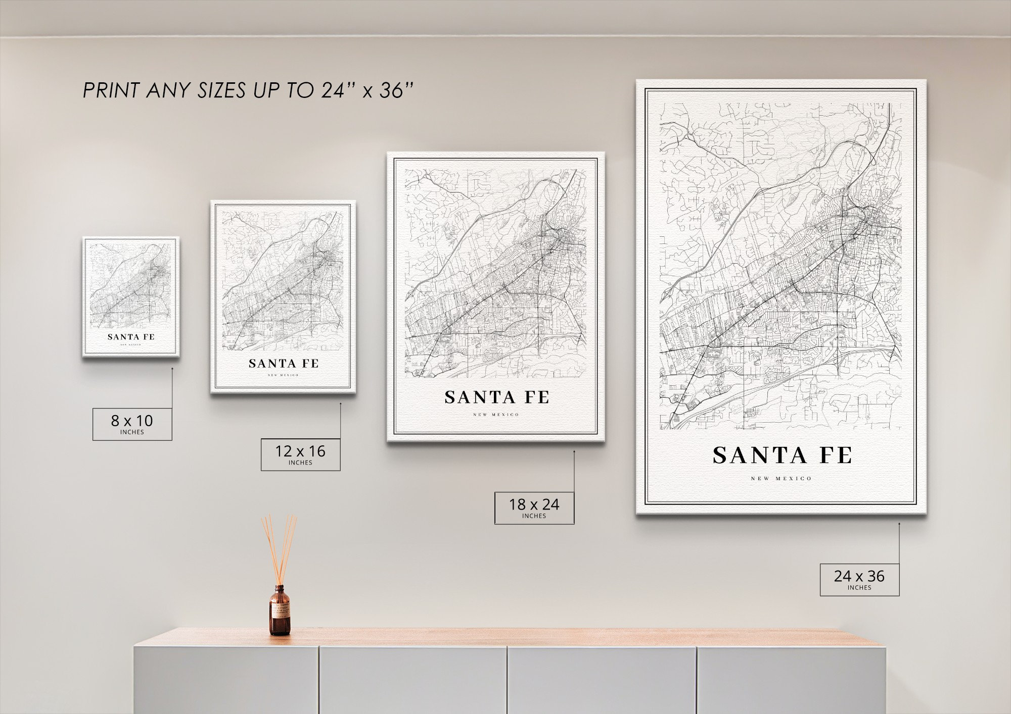 Santa Fe NM Map Print New Mexico USA Map Art Poster City | Etsy